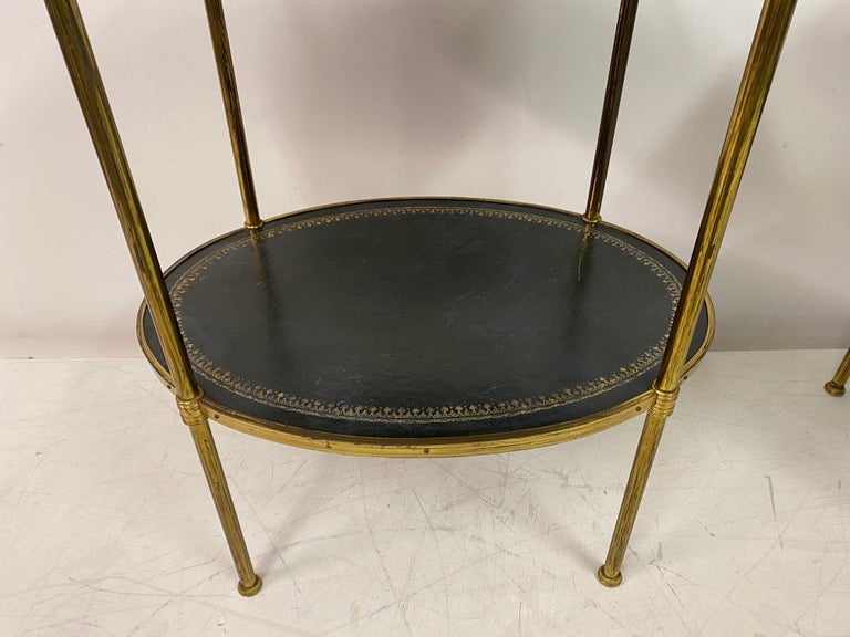 Pair of Mid Century Brass and Leather Etagere End Tables For Sale at ...