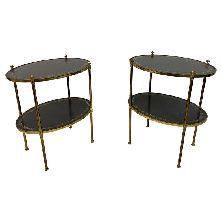 Pair of Mid Century Brass and Leather Etagere End Tables For Sale at ...