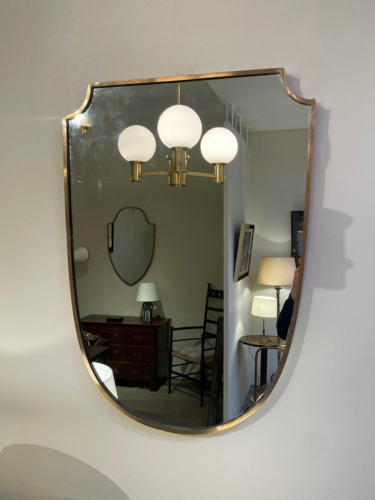 Pair of Midcentury Brass Shield Mirrors For Sale at 1stDibs