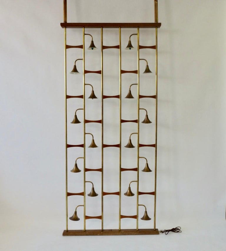 Pair of Midcentury Brass with Walnut Spring Loaded Light Up Room ...