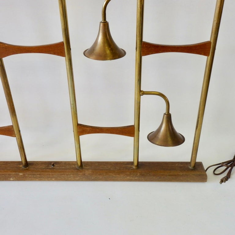 Pair of Midcentury Brass with Walnut Spring Loaded Light Up Room ...