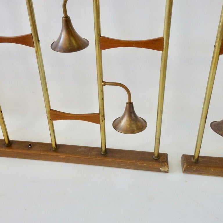 Pair of Midcentury Brass with Walnut Spring Loaded Light Up Room ...