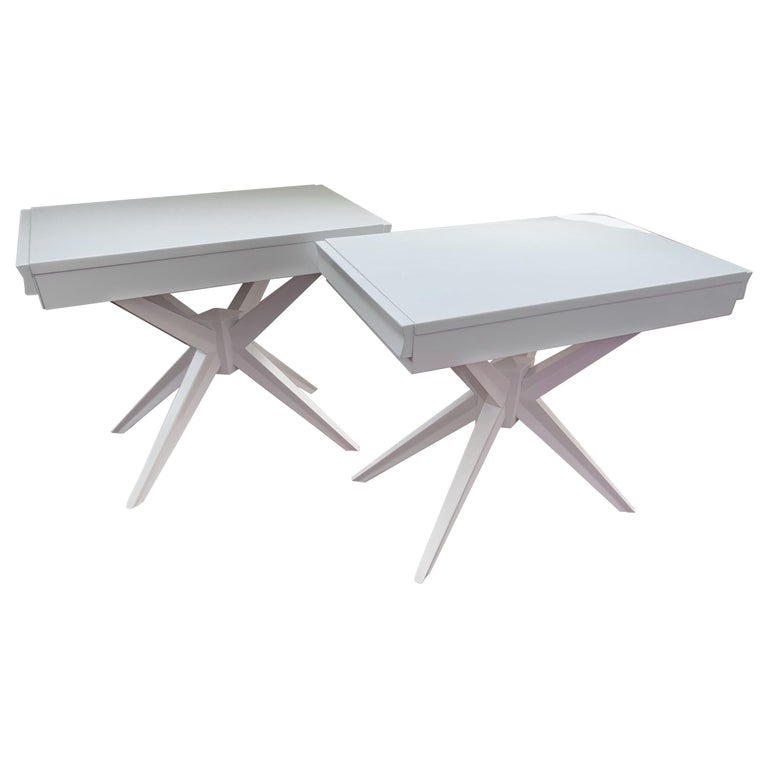 Pair of Midcentury Brilliant White Lacquer Side End Tables New ...
