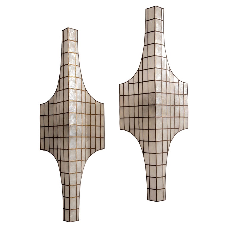 Pair of Mid Century Capiz 'Shell' Sconces For Sale at 1stDibs