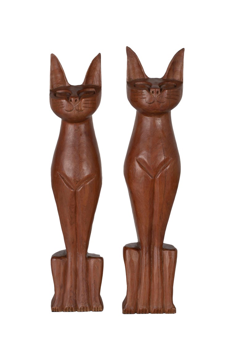 Pair of Mid-century Carved Cats at 1stDibs | wood carved cat, cat wood ...
