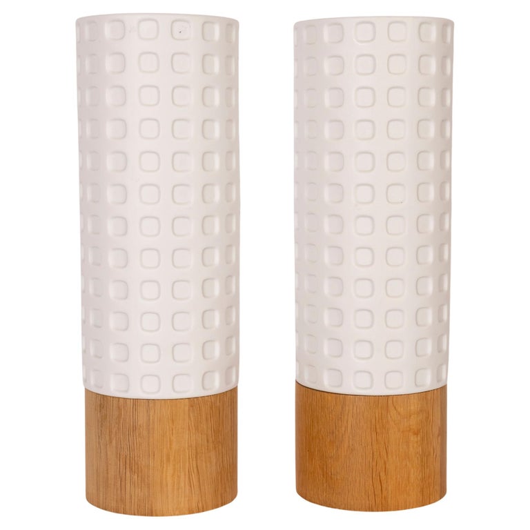Pair of Midcentury Ceramic and Wood Table Lamps For Sale at 1stDibs