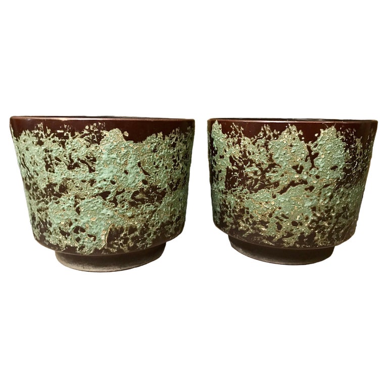 Pair of Mid-Century Ceramic Cachepots For Sale at 1stDibs