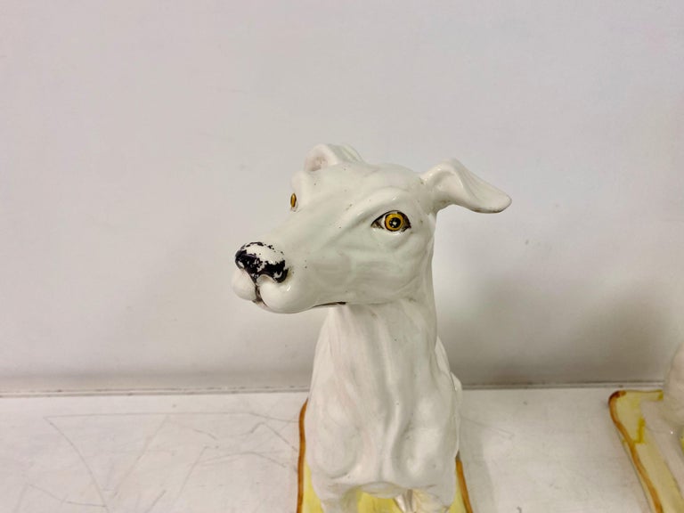 Pair of Mid Century Ceramic Whippets on Cushions For Sale at 1stDibs