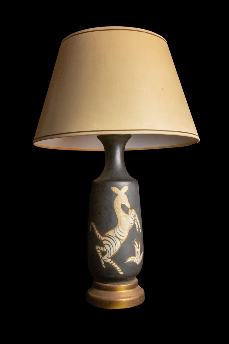 Pair of Mid Century Ceramic Zebra Lamps For Sale at 1stDibs