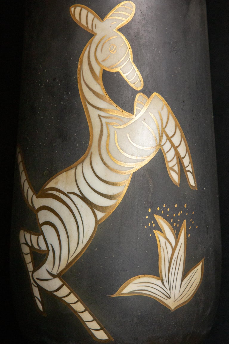 Pair of Mid Century Ceramic Zebra Lamps For Sale at 1stDibs