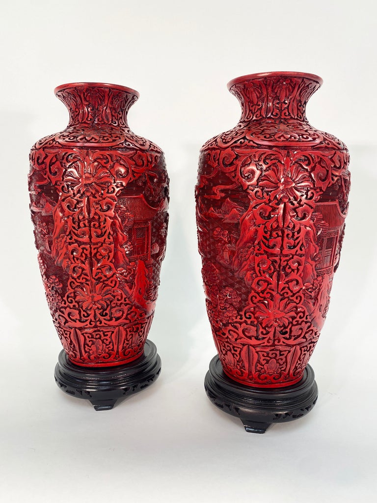 Pair of Midcentury Cinnabar Vases at 1stDibs | cinnabar pottery