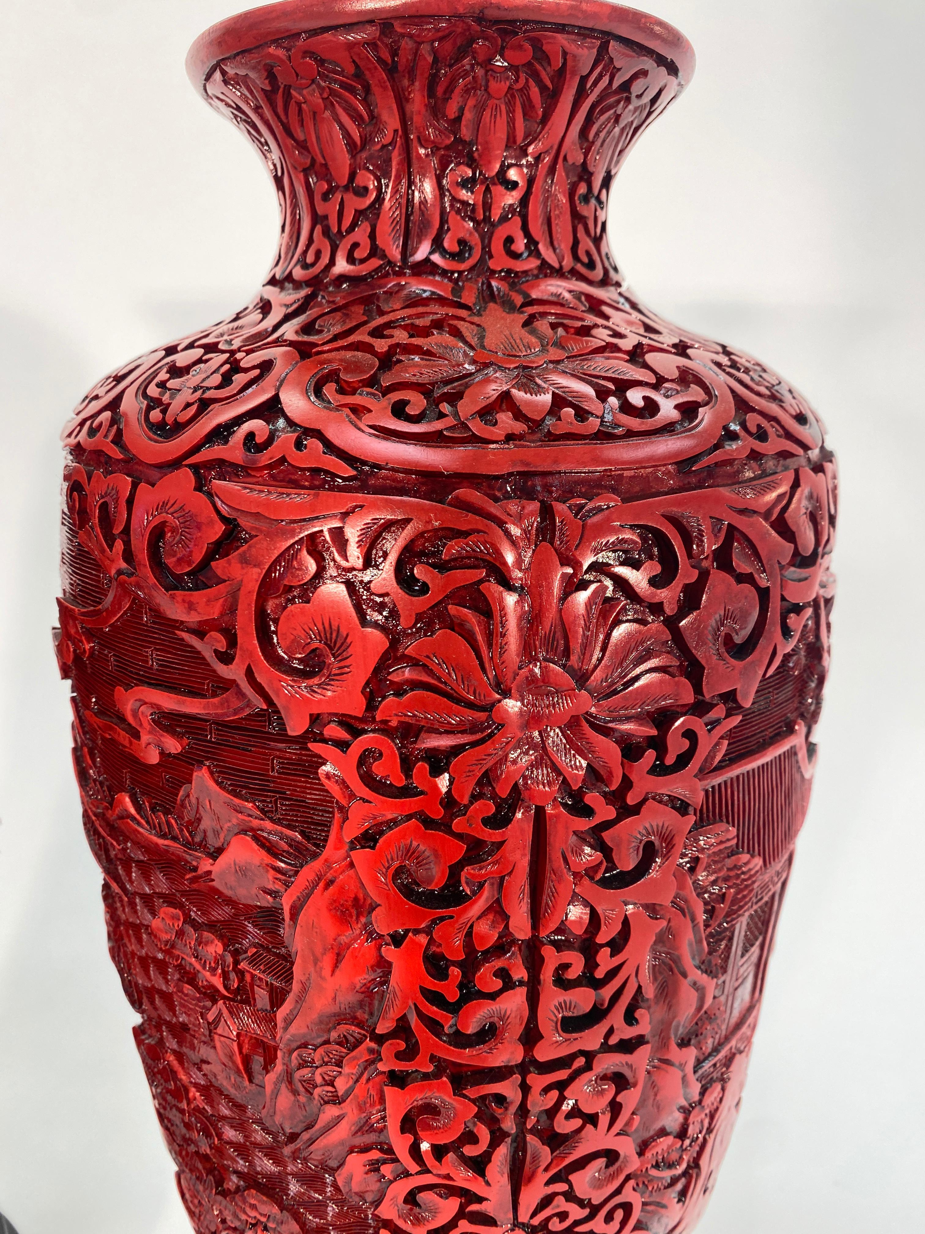 Pair of Midcentury Cinnabar Vases at 1stDibs | cinnabar pottery