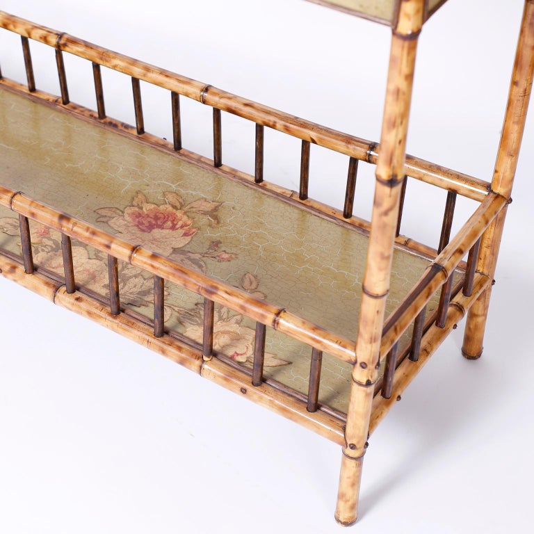 Pair of Midcentury Colonial Style Bamboo Consoles with Decoupage ...