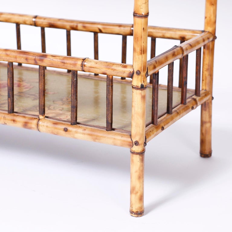 Pair of Midcentury Colonial Style Bamboo Consoles with Decoupage ...