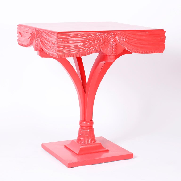 Pair of Midcentury Coral Lacquered Regency Side Tables For Sale at 1stDibs