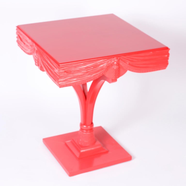 Pair of Midcentury Coral Lacquered Regency Side Tables For Sale at 1stDibs