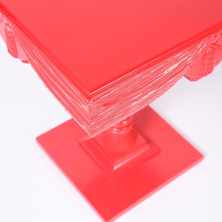Pair of Midcentury Coral Lacquered Regency Side Tables For Sale at 1stDibs