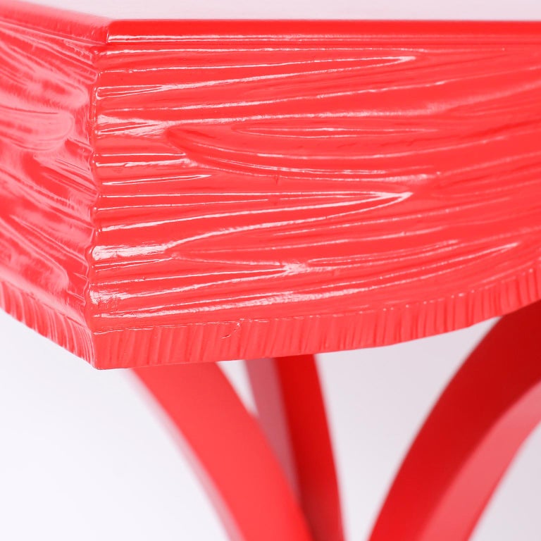 Pair of Midcentury Coral Lacquered Regency Side Tables For Sale at 1stDibs