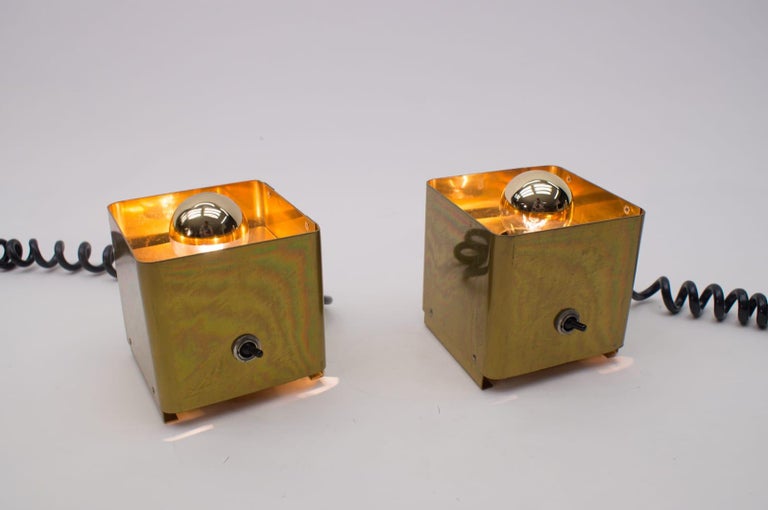 Pair of Midcentury Cube Table Lamps in Brass, 1960s For Sale at 1stDibs