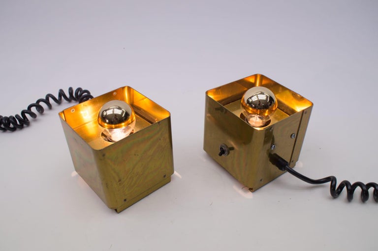 Pair of Midcentury Cube Table Lamps in Brass, 1960s For Sale at 1stDibs