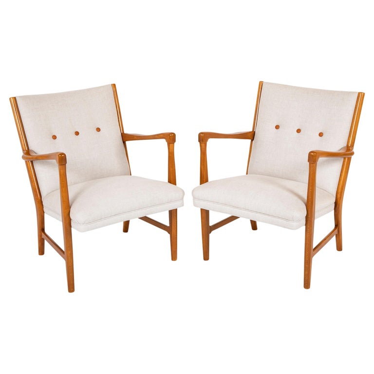 Pair of Mid-Century Danish Beechwood Easy Chairs For Sale at 1stDibs