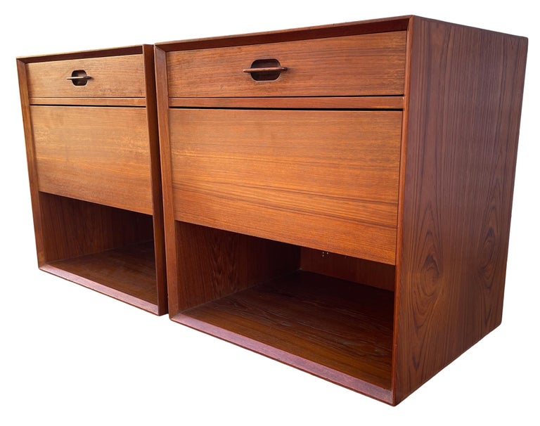Pair of Mid Century Danish Modem Teak Floating Nightstands Wall Mount ...