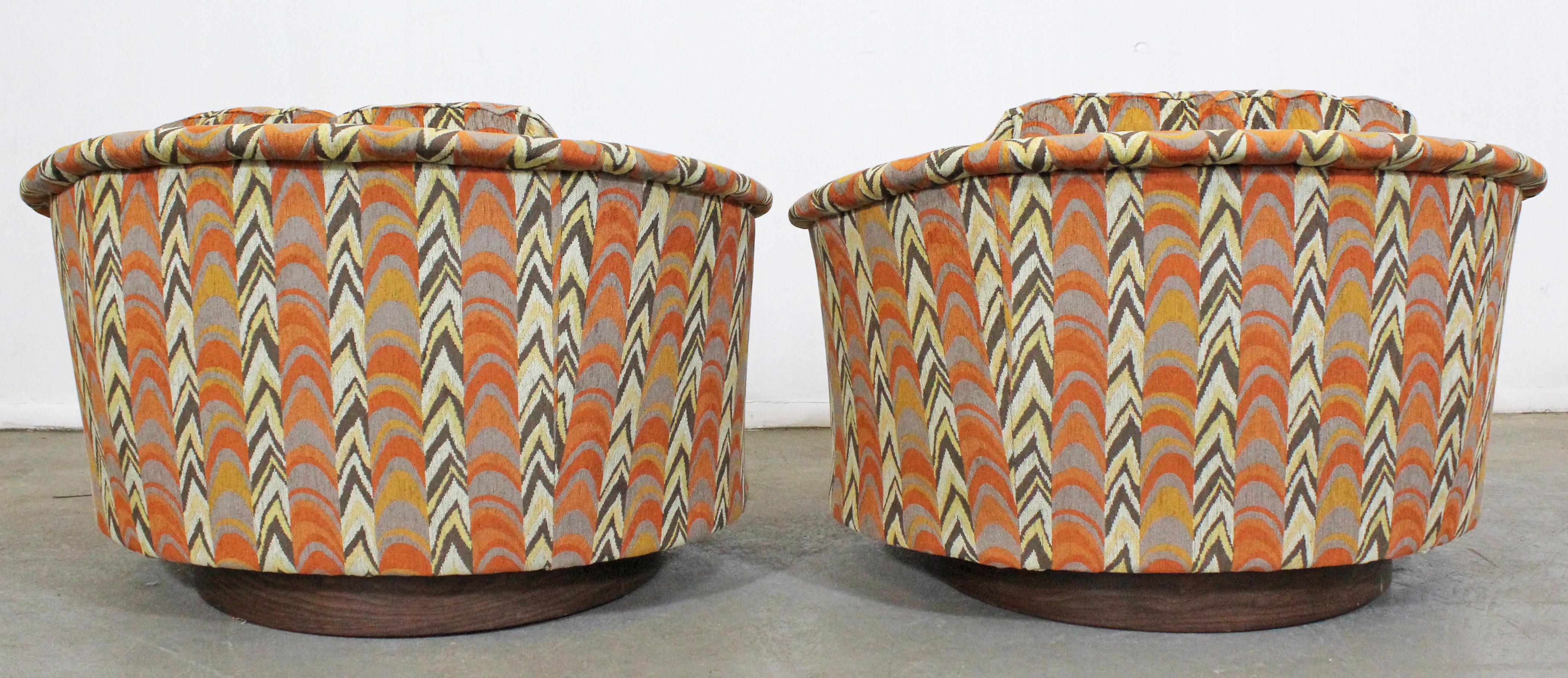 Pair of Mid-Century Danish Modern Groovy Round Swivel Club Chairs by ...