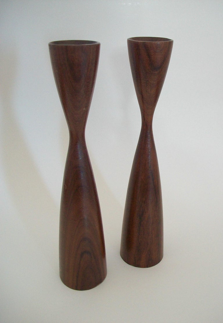 Pair of Midcentury Danish Teak Candlesticks, Signed, Denmark, circa ...