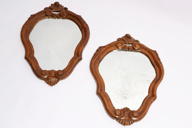 Pair of Mid-Century Decorative Vintage Mirrors in Wood Frame, Italy ...