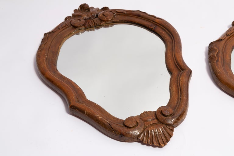 Pair of Mid-Century Decorative Vintage Mirrors in Wood Frame, Italy ...