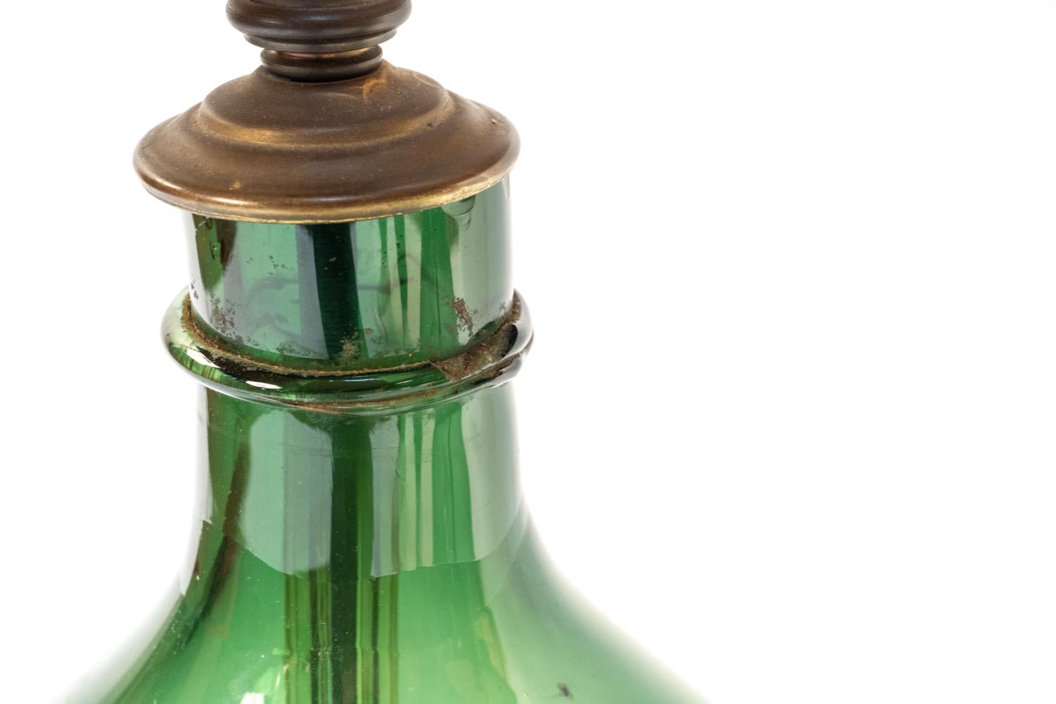 Pair of Midcentury Emerald Green Glass and Brass Demijohn Table Lamps ...