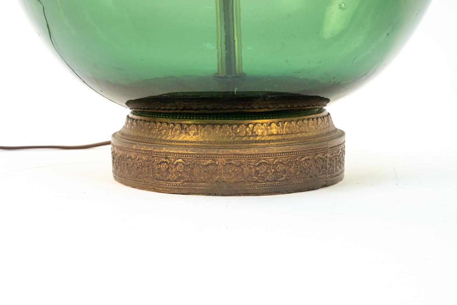 Pair of Midcentury Emerald Green Glass and Brass Demijohn Table Lamps ...