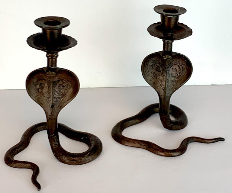 Pair of Midcentury Enameled Brass Cobra Candlesticks at 1stDibs | brass ...