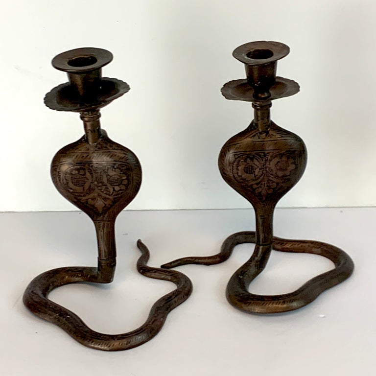 Pair of Midcentury Enameled Brass Cobra Candlesticks at 1stDibs | brass ...