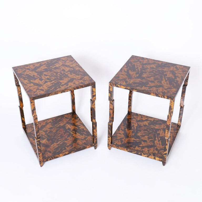 Pair of Mid-Century Faux Tortoise Stands or Tables For Sale at 1stDibs