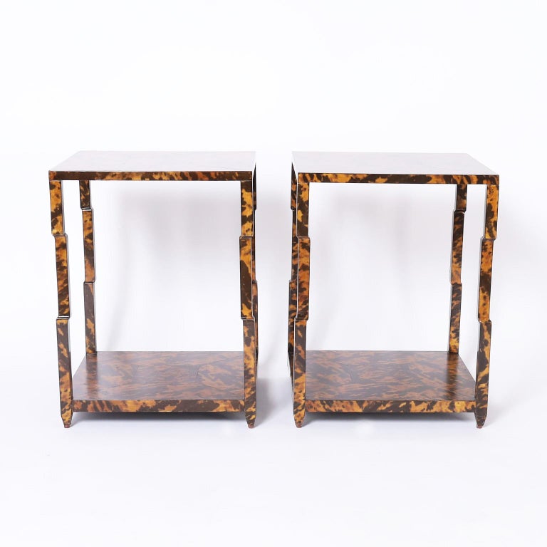 Pair of Mid-Century Faux Tortoise Stands or Tables For Sale at 1stDibs