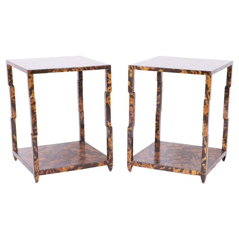 Pair of Mid-Century Faux Tortoise Stands or Tables For Sale at 1stDibs