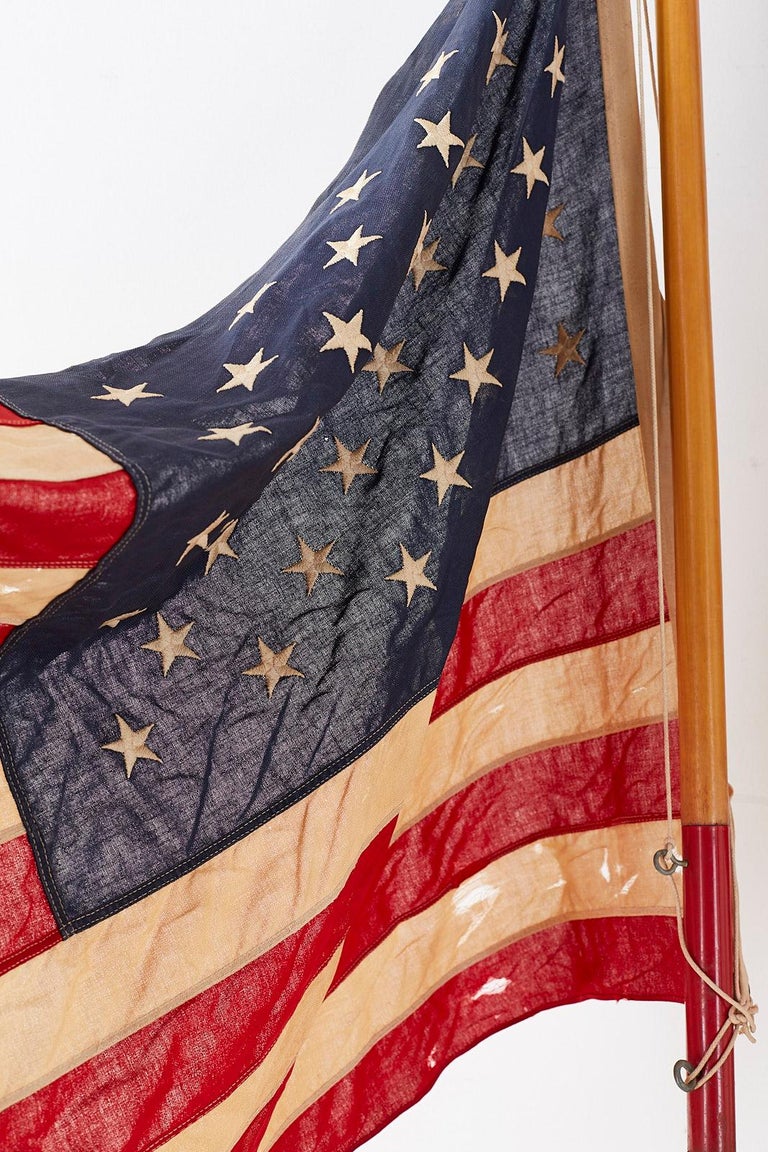 Pair of Midcentury Folk Art American Flags on Poles For Sale at 1stdibs