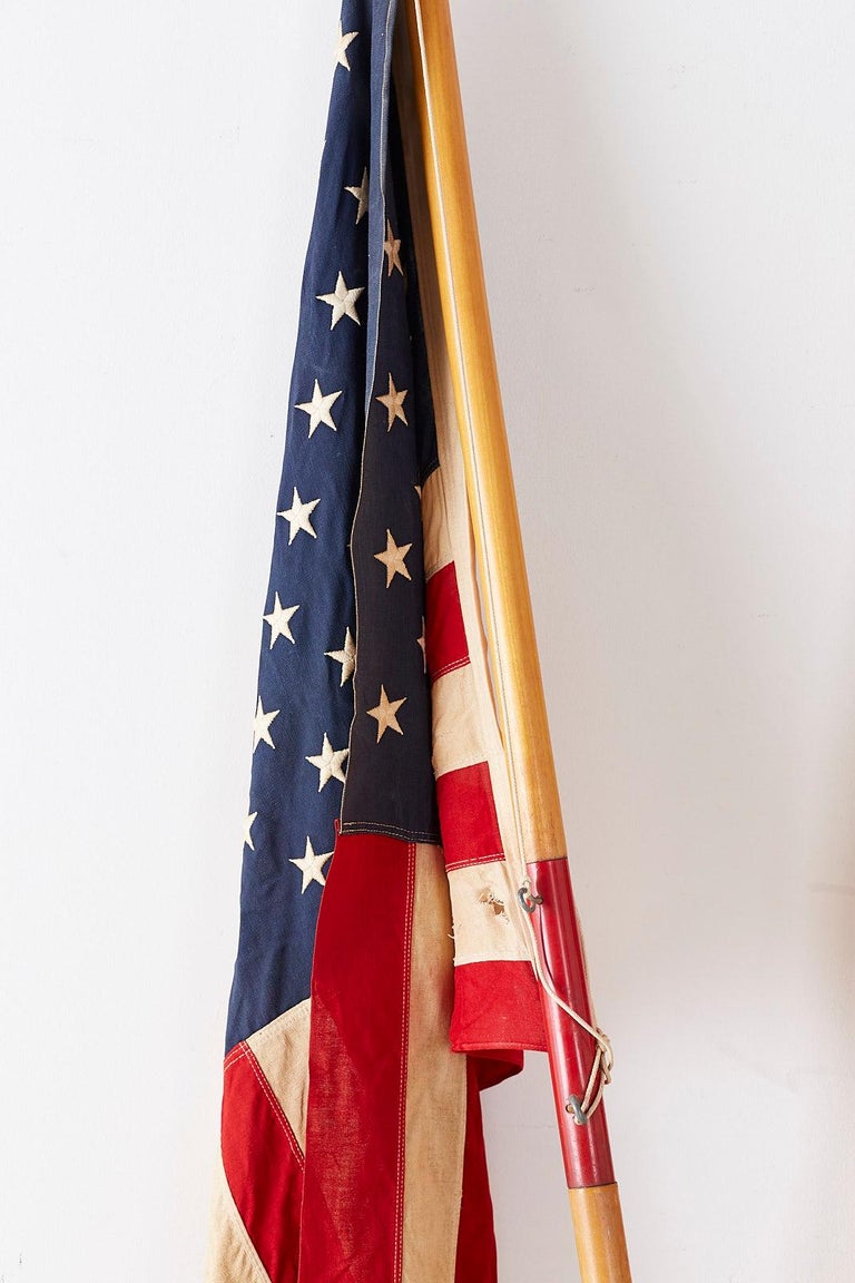 Pair of Midcentury Folk Art American Flags on Poles For Sale at 1stdibs
