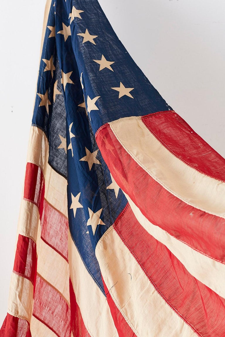 Pair of Midcentury Folk Art American Flags on Poles For Sale at 1stdibs