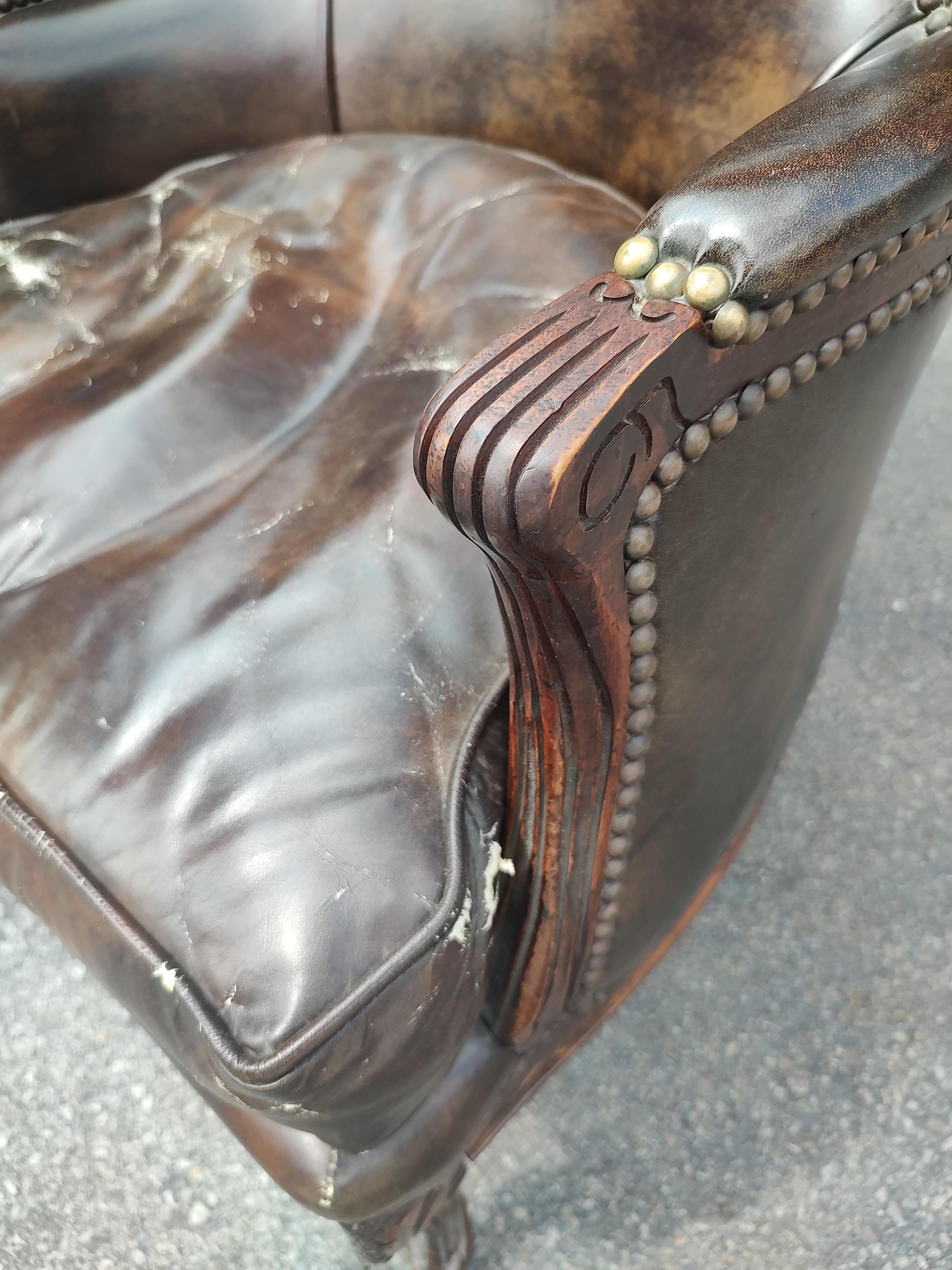 Pair of Midcentury French Bergeres in Brown Leather and Walnut 1965 For ...