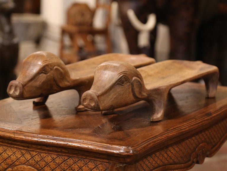 Pair of Midcentury French Display Serving Platters with Pig Sculpture ...