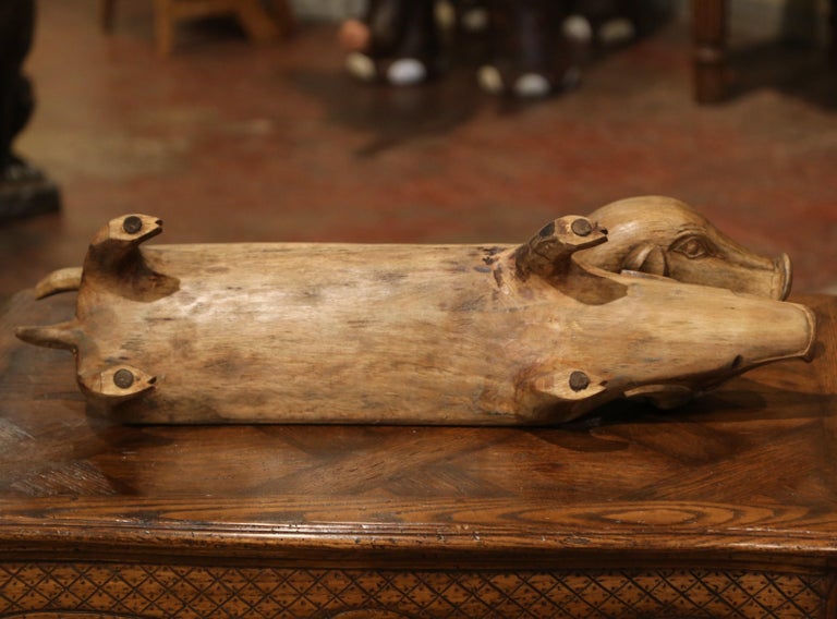 Pair of Midcentury French Display Serving Platters with Pig Sculpture ...