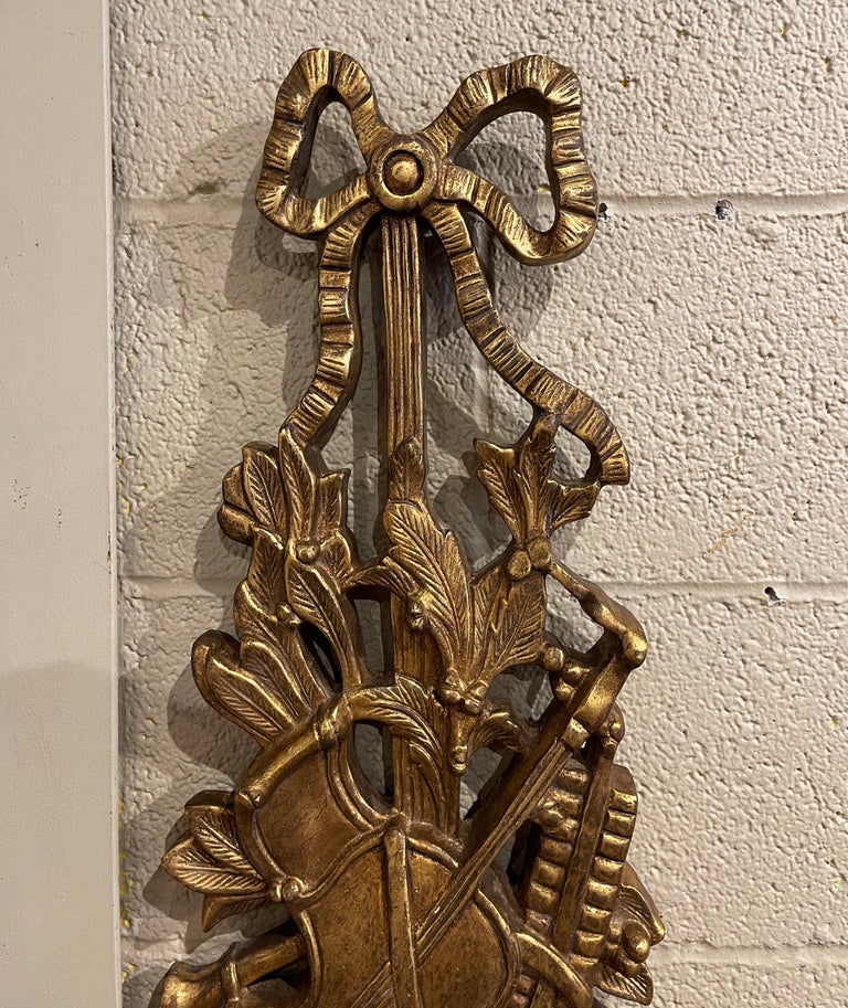 Pair of Mid-Century French Louis XVI Carved Gilt Music Instruments Wall ...