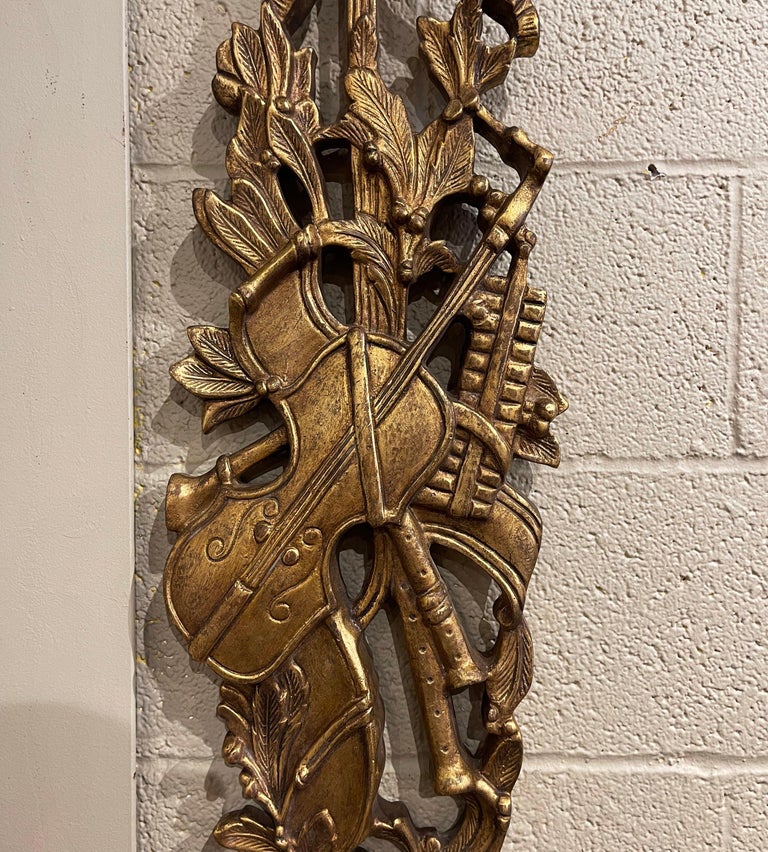 Pair of Mid-Century French Louis XVI Carved Gilt Music Instruments Wall ...