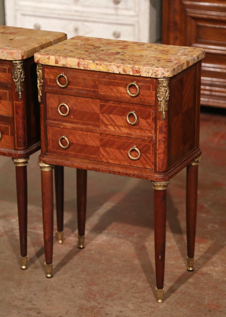 Pair of Mid-Century French Louis XVI Marble Top Bedside Tables ...