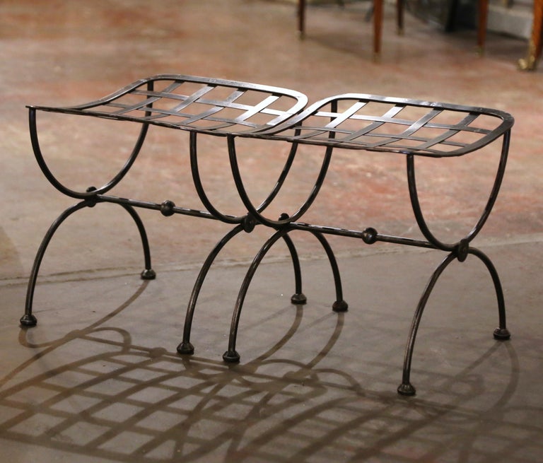 Pair of Midcentury French Polished Iron and Metal Curule Stools For ...