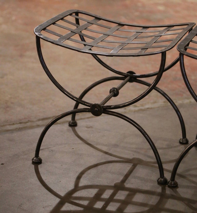 Pair of Midcentury French Polished Iron and Metal Curule Stools For ...