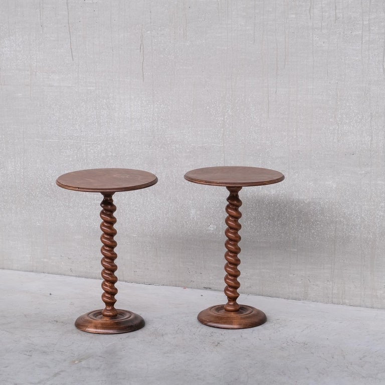 Pair of Mid-Century French Twist Turned Wooden Side Tables at 1stDibs