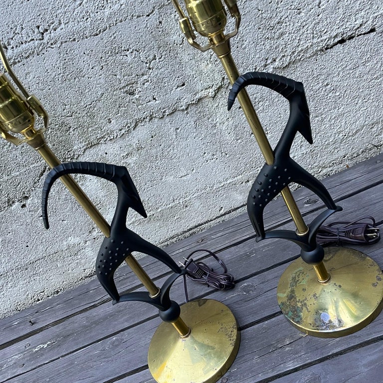 Pair of Mid-Century Gazelle Sculptural Table Lamps by Rembrandt Lamp ...